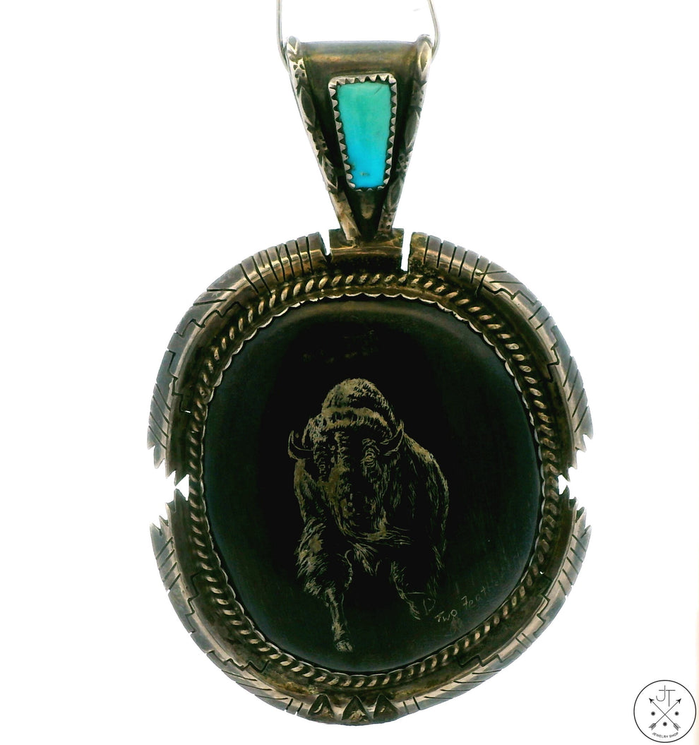 Vintage Signed Navajo Sterling Silver Bison Pendant Sandy Sangster Two ...